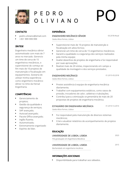 Melhores modelos de currículo profissional de Portugal